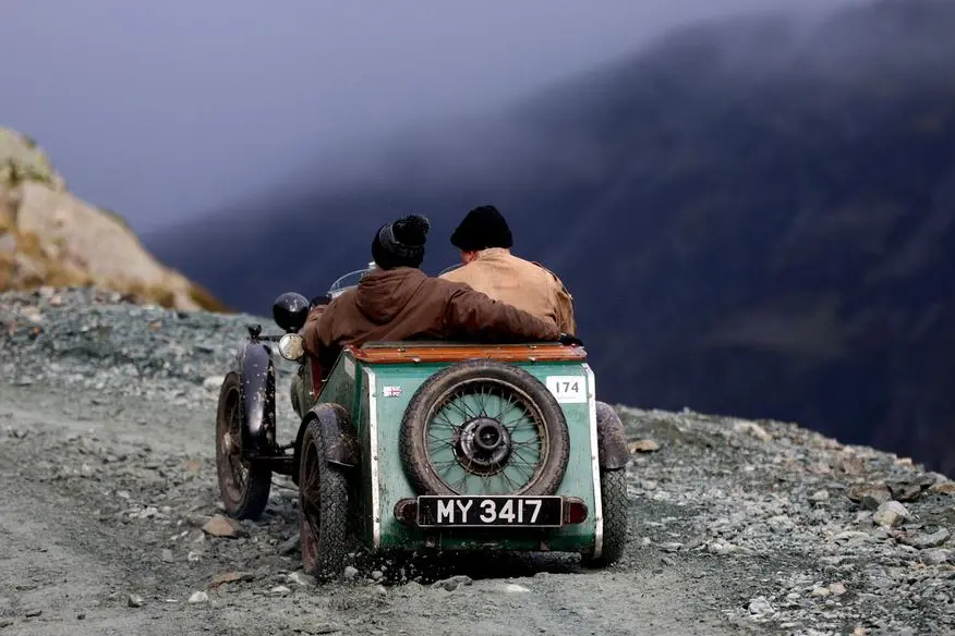 Vintage cars attack British hill climb