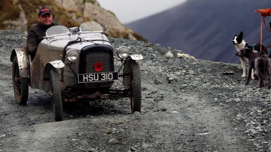 Vintage cars attack British hill climb