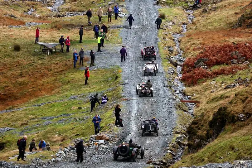 Vintage cars attack British hill climb
