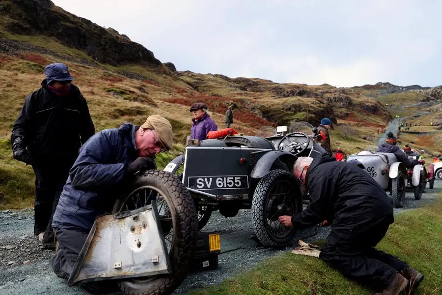 Vintage cars attack British hill climb