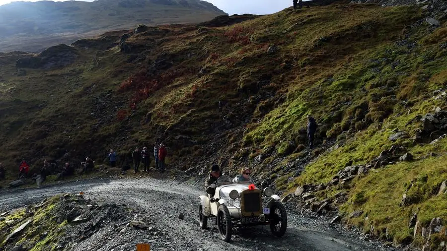 Vintage cars attack British hill climb