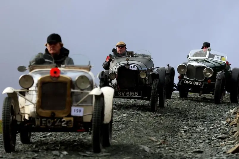 Vintage cars attack British hill climb