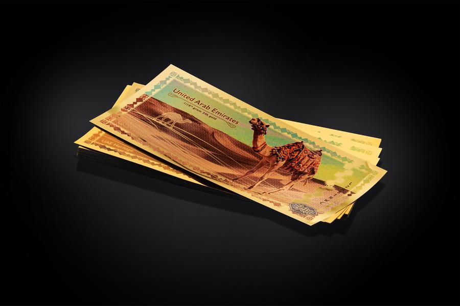 A 24-karat gold note with Dubai landmarks