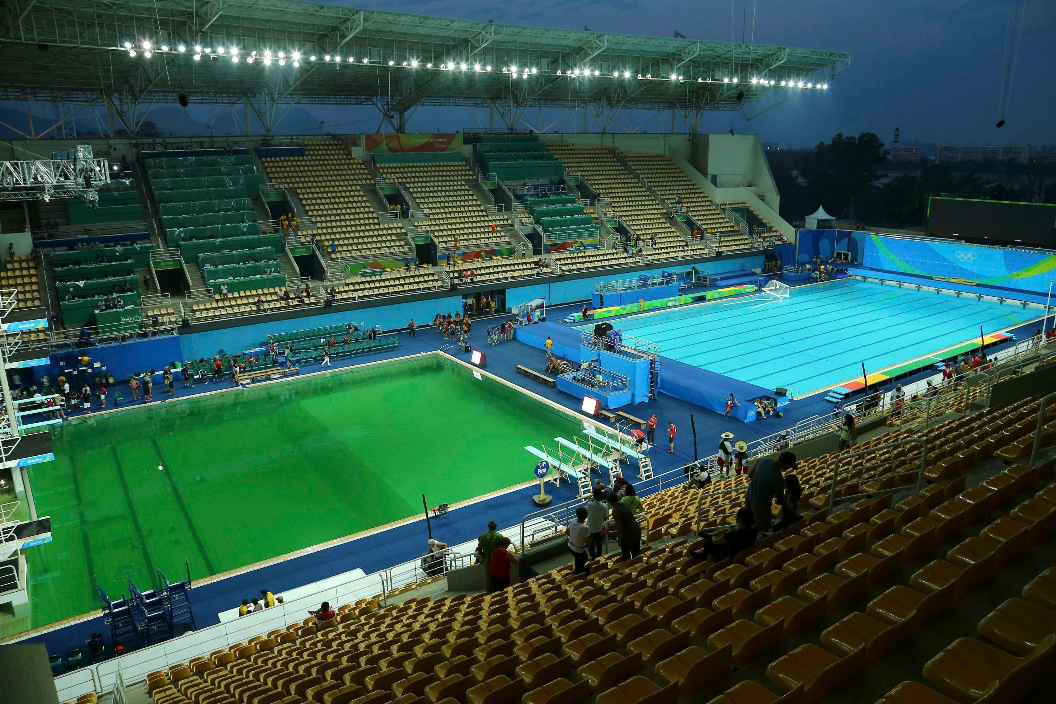 Olympics-Green pools caused by hydrogen peroxide dump-Rio organisers